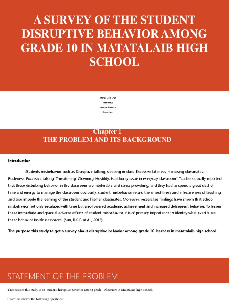 Disruptive Behavior Survey in Grade 10 | PDF | Teachers | Students