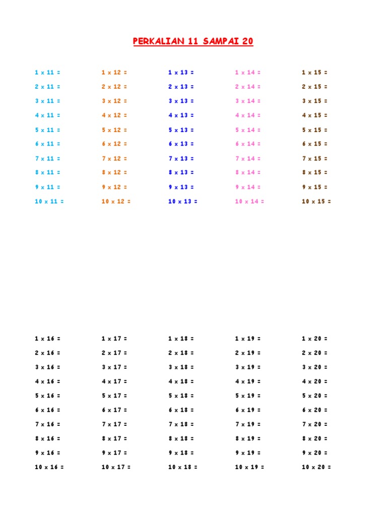 Perkalian 11 Sampai 20 | PDF