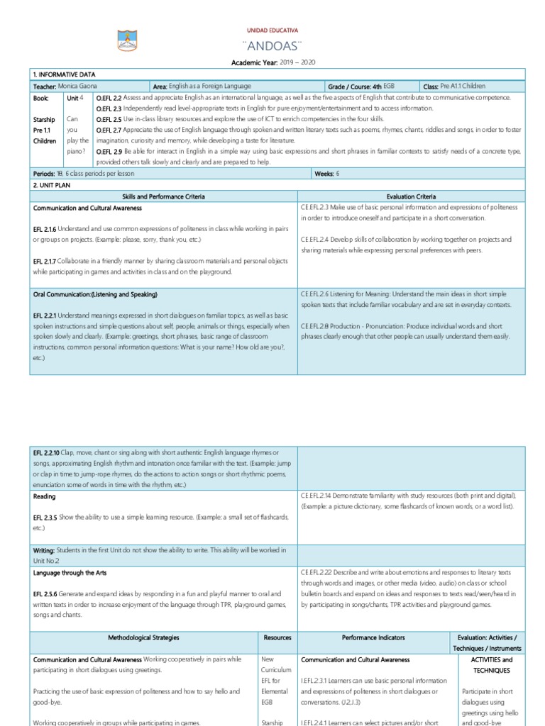 4 Micro Plan 4th | PDF | English As A Second Or Foreign Language ...