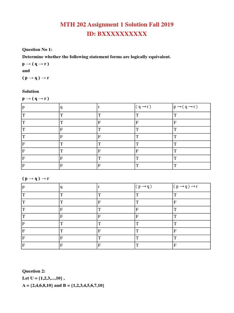 Logic and Set Theory Assignment Solutions | PDF