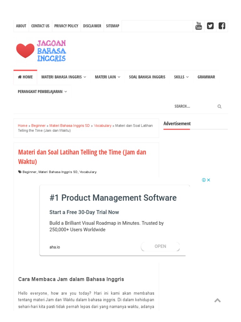 Materi Dan Soal Latihan Telling The Time (Jam Dan Waktu) - Jagoan ...