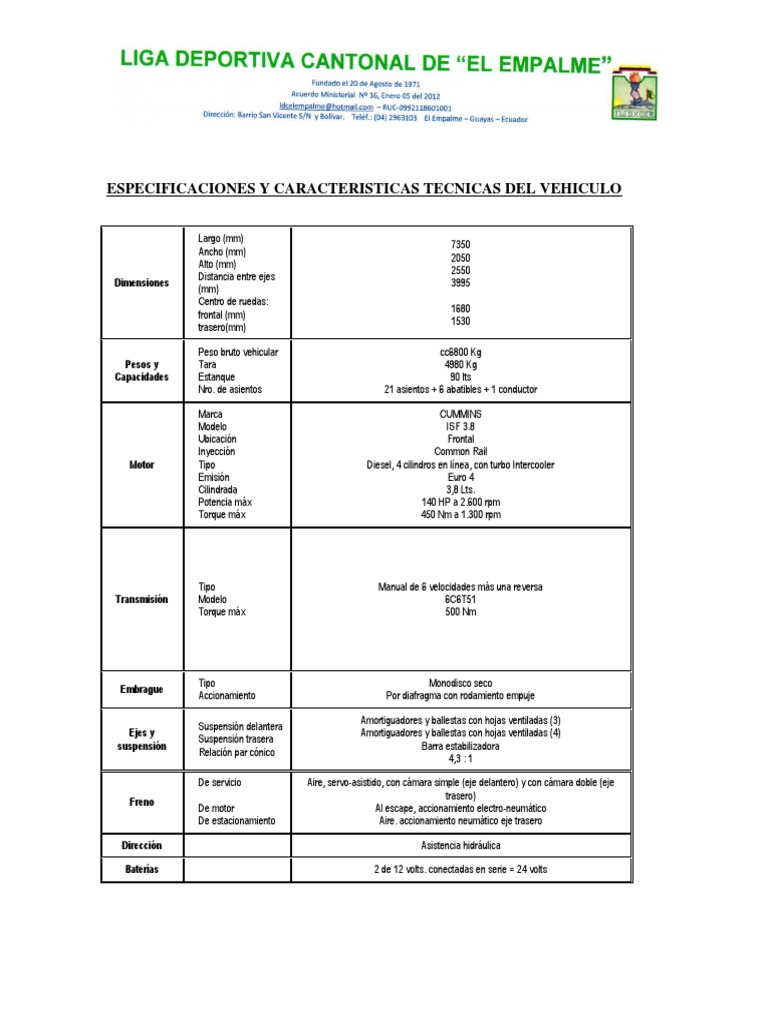 Especificaciones Tecnicas de Vehiculos | PDF | Eje | Coche