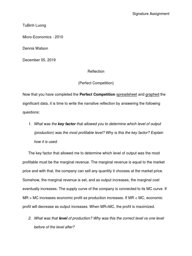 Reflection Perfect Competition | PDF | Perfect Competition | Economic ...