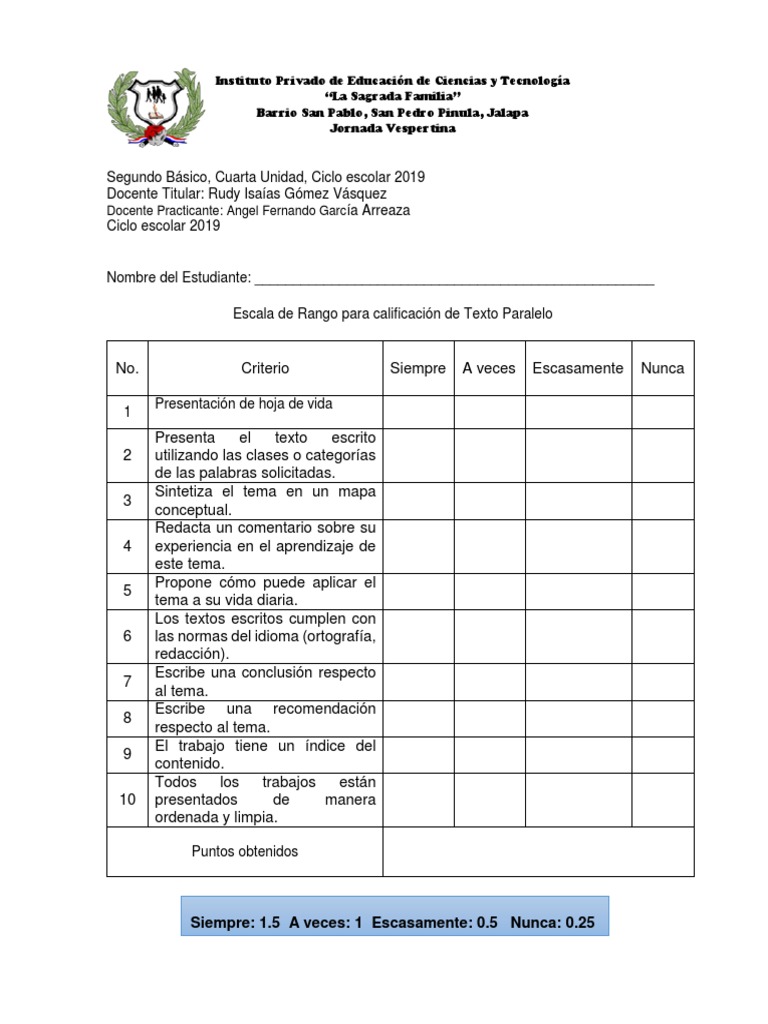 Escala de Rango | PDF | Artes del Lenguaje y Comunicación