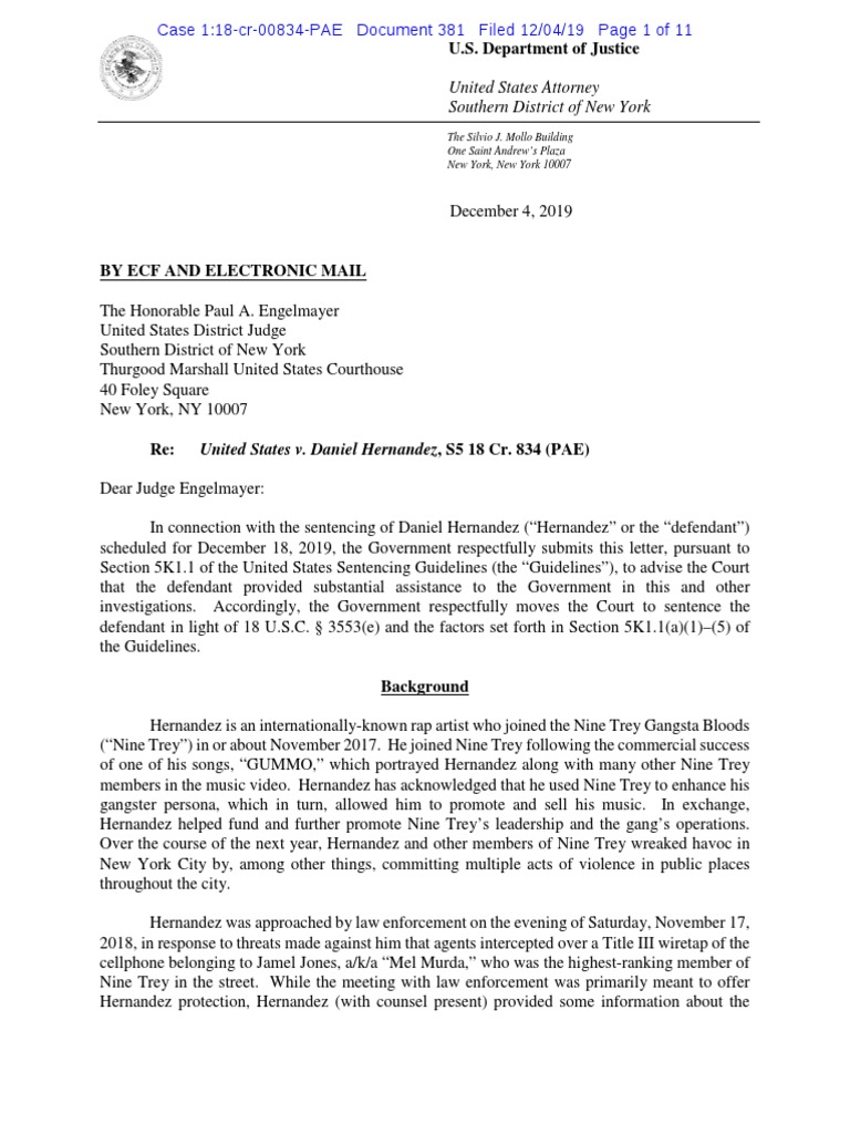 Document: Two Weeks Before 6ix9ine Sentencing US Calls Him A Complete ...