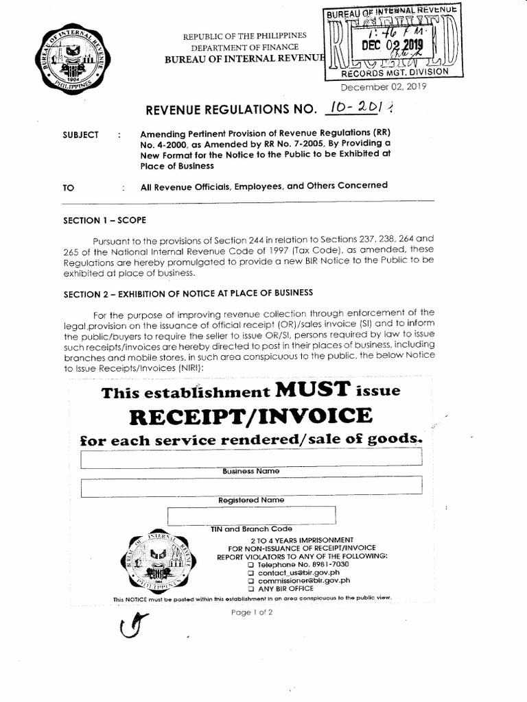 RR 10-2019 | PDF | Invoice | Government