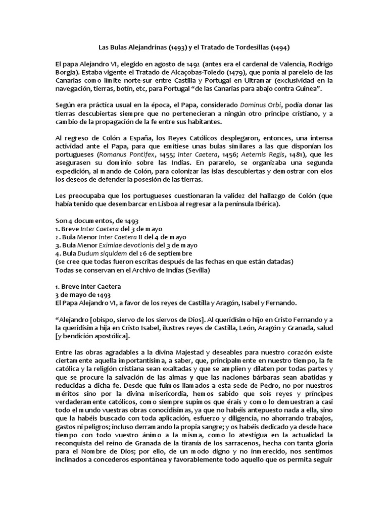 Bulas Alejandrinas, 1493 y Tratado de Tordesillas, 1494 | PDF | Iglesia ...