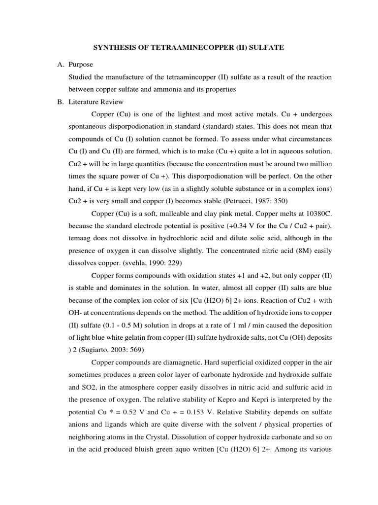 Synthesis of Tetraaminecopper(II) Sulfate | PDF | Properties Of Water ...