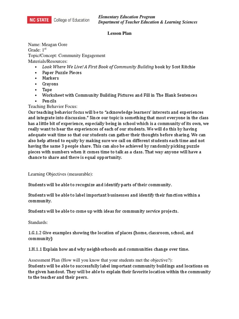 Lesson Plan Community Engagement | PDF | Lesson Plan | Pedagogy