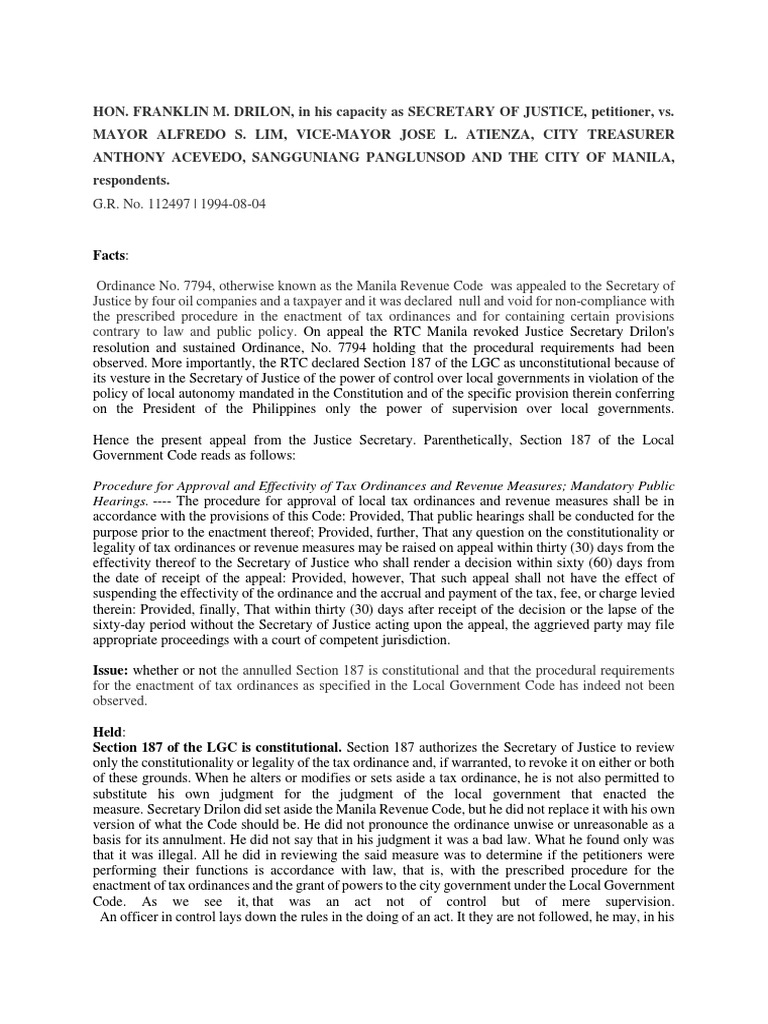 Drilon Vs Lim | PDF | Judgment (Law) | Constitutionality