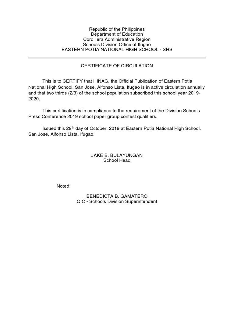 Certificate of Circulation | PDF