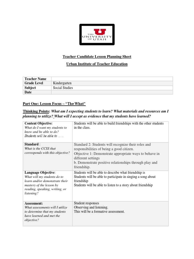 Social Studies Lesson Plan 2 | PDF | Understanding | Teachers
