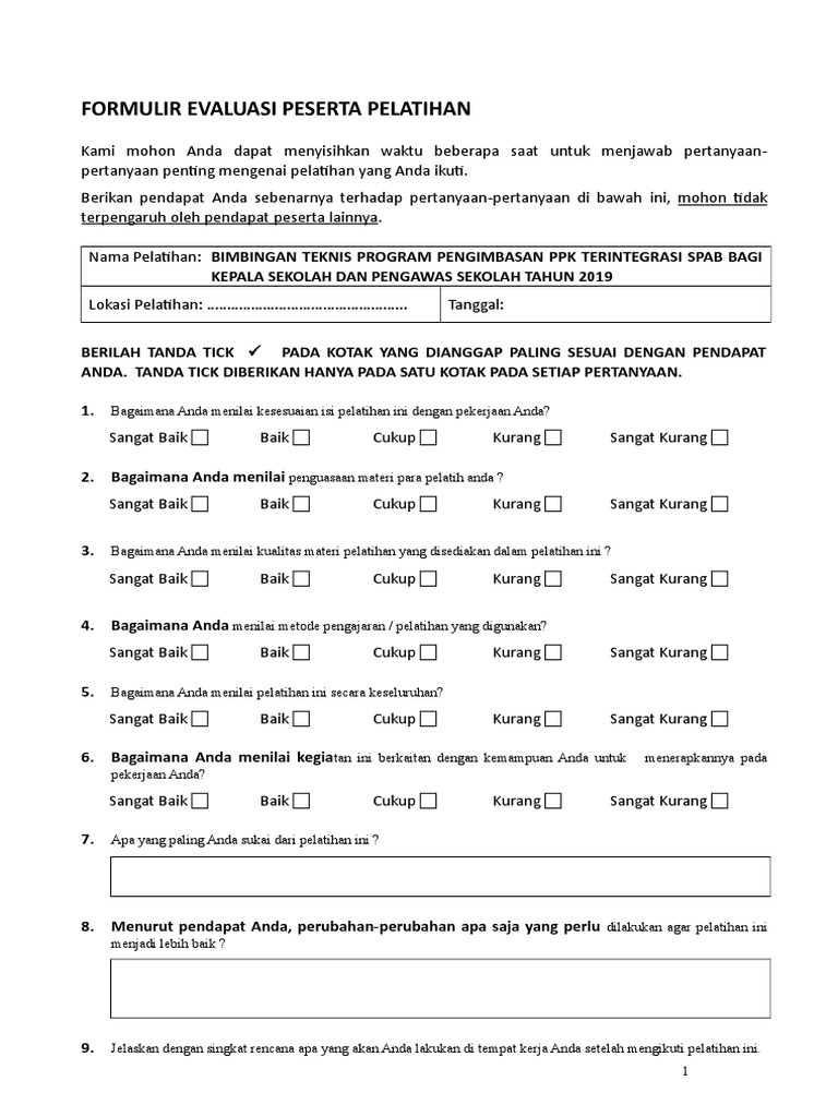 Formulir Evaluasi Bimtek Dan Fasilitator | PDF