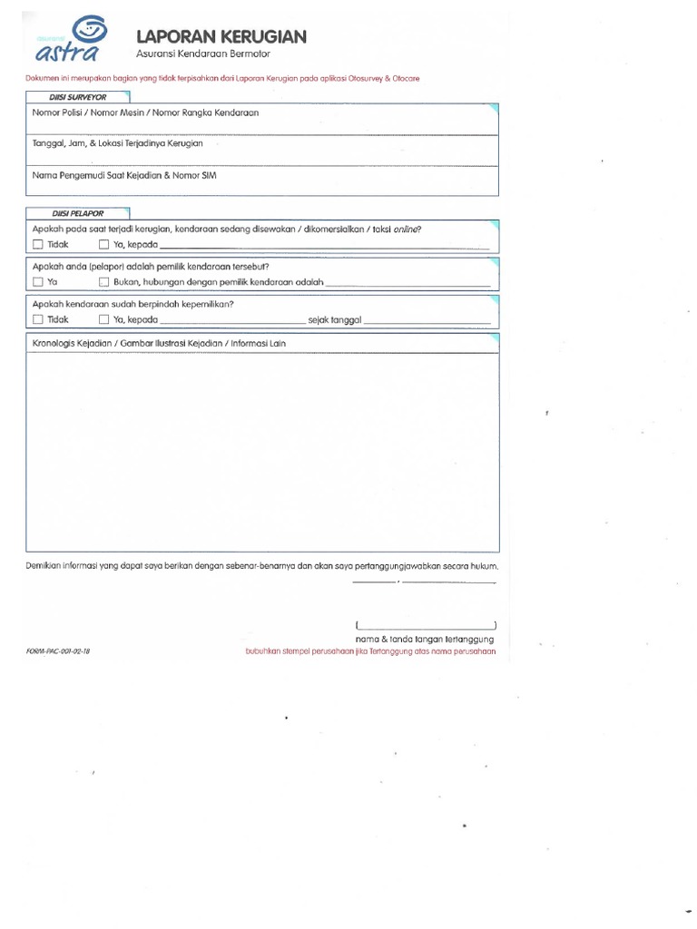 Laporan Kerugian Asuransi Astra Buana | PDF
