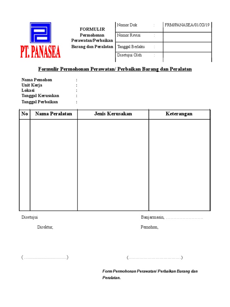 Form Permohonan Perbaikan | PDF