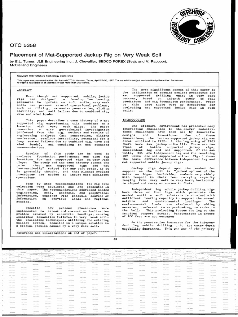 OTC Paper 5358 Placement of Mat Suported JU Rig in Very Weak Soil | PDF ...