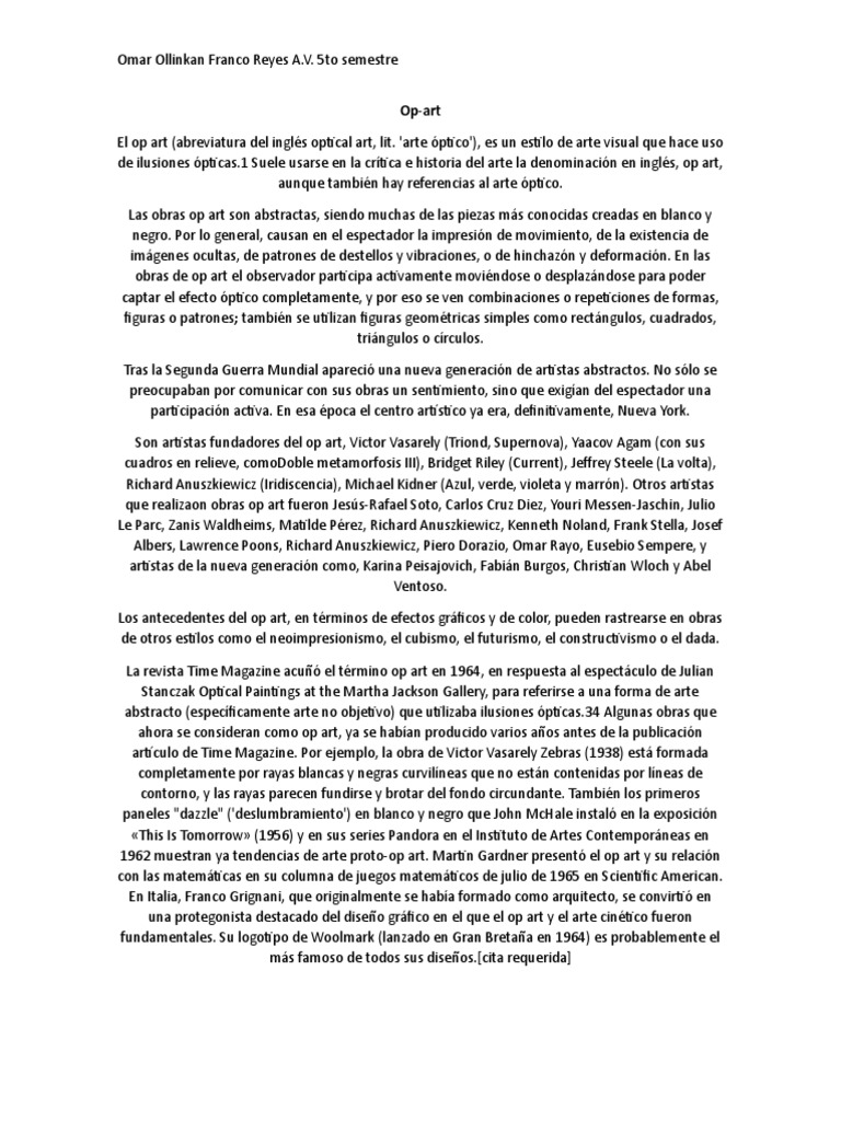 Historia y Artistas del Op Art | PDF | Crítica de arte | Arte americano