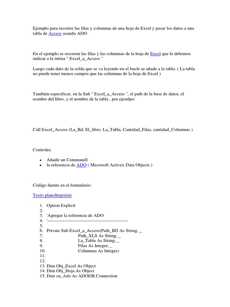 Excel A Acces | PDF | Tabla (base de datos) | Active X Data Objects