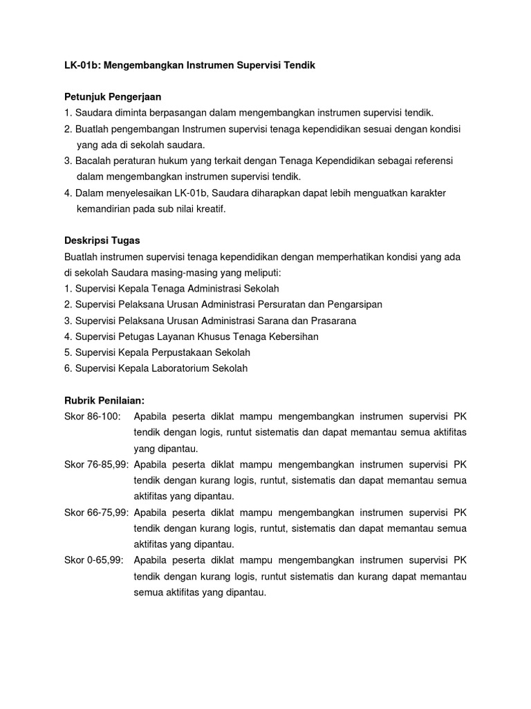 LK.01b Mengembangkan Instrumen Supervisi Tendik | PDF