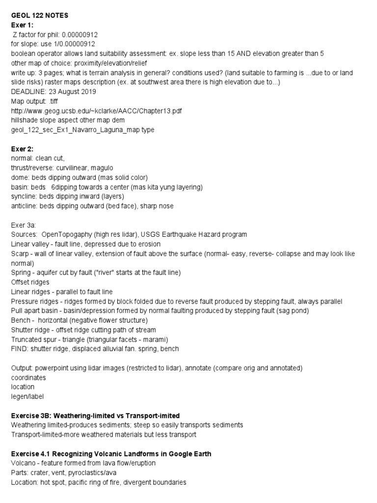 Geol 122 Lab Notes | PDF | Volcano | Lava