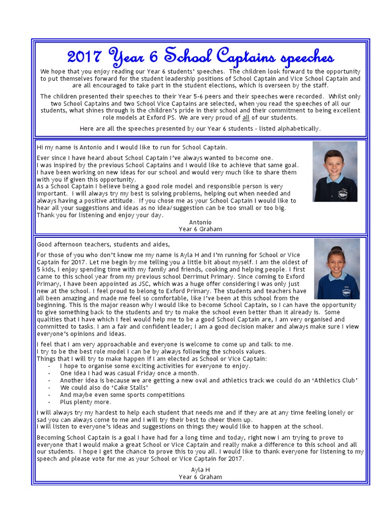 School Captain Speech PDF | PDF | Leadership
