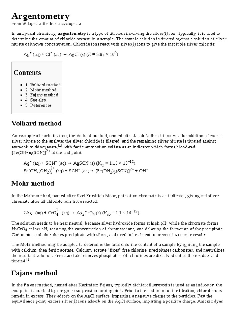 Argentometry PDF | PDF | Atoms | Chemical Elements