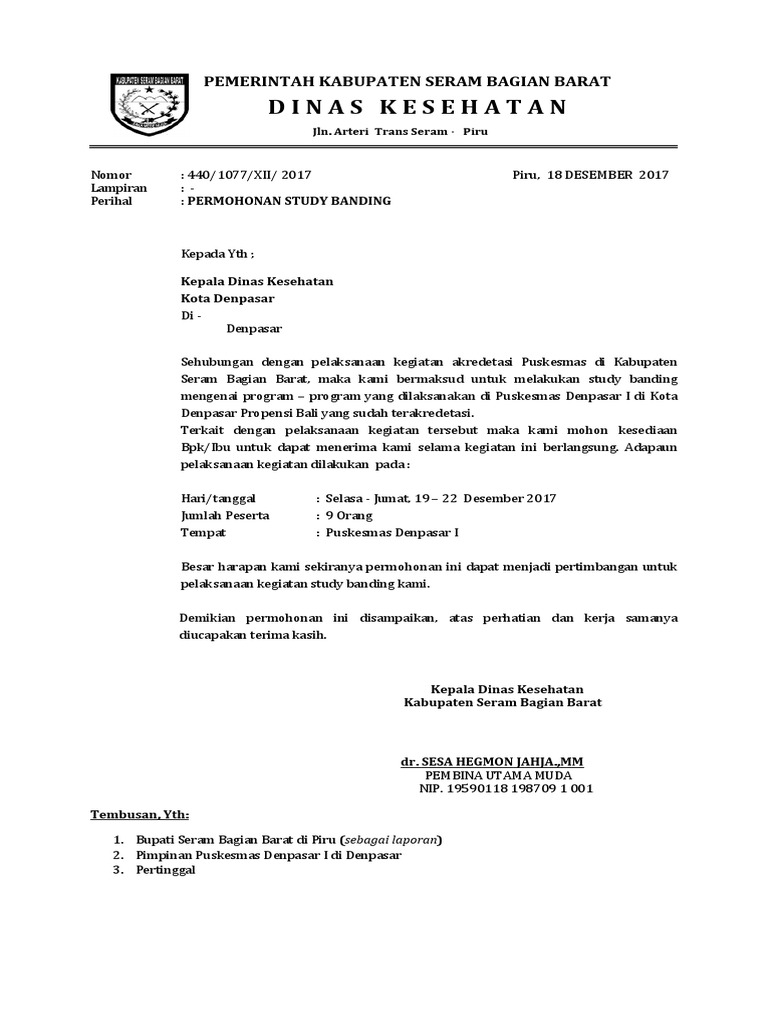 Surat Permohonan Study Banding Bali 2017 | PDF