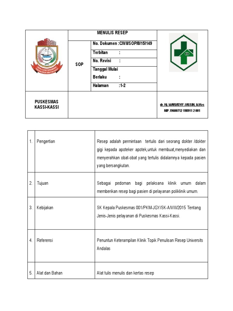 Sop Menulis Resep | PDF