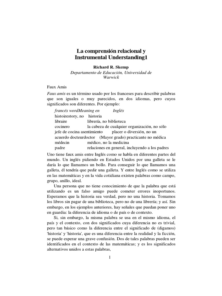 Instrumental-Relational Skemp Traducido Con Fines Académicos | PDF | Aprendizaje | Conocimiento