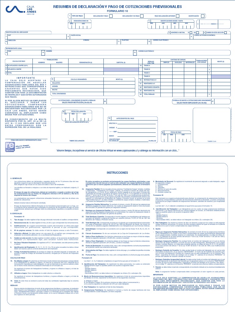 Resumen de declaración y pago de cotizaciones previsionales para ...