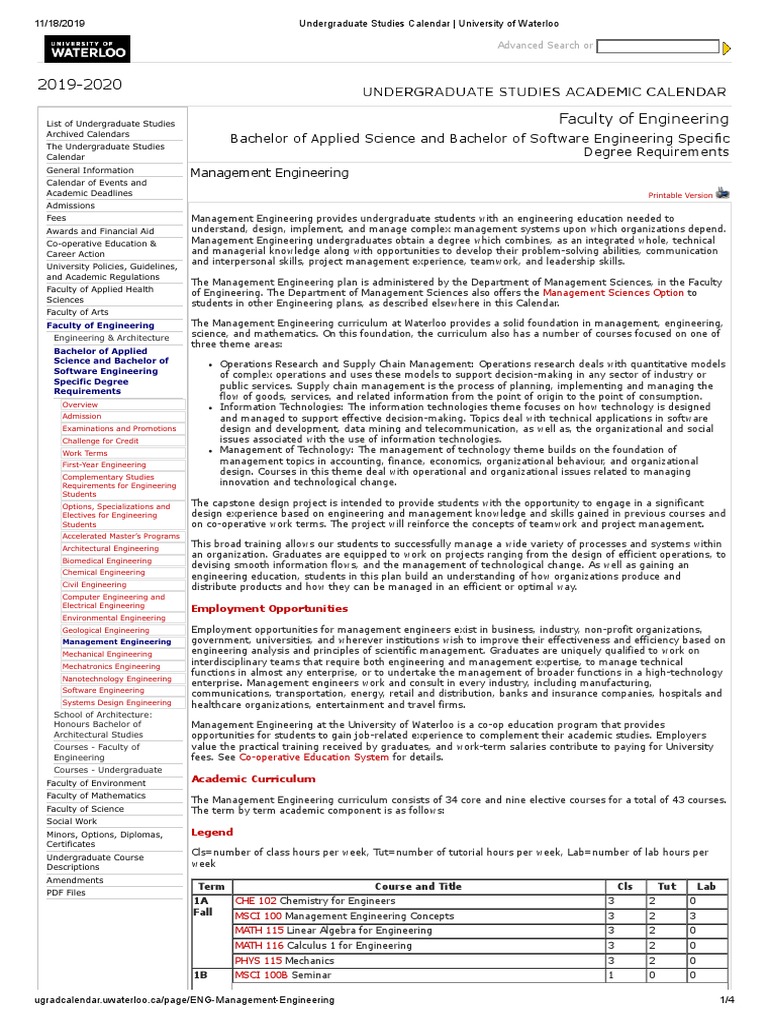 Undergraduate Studies Calendar - University of Waterloo | PDF ...