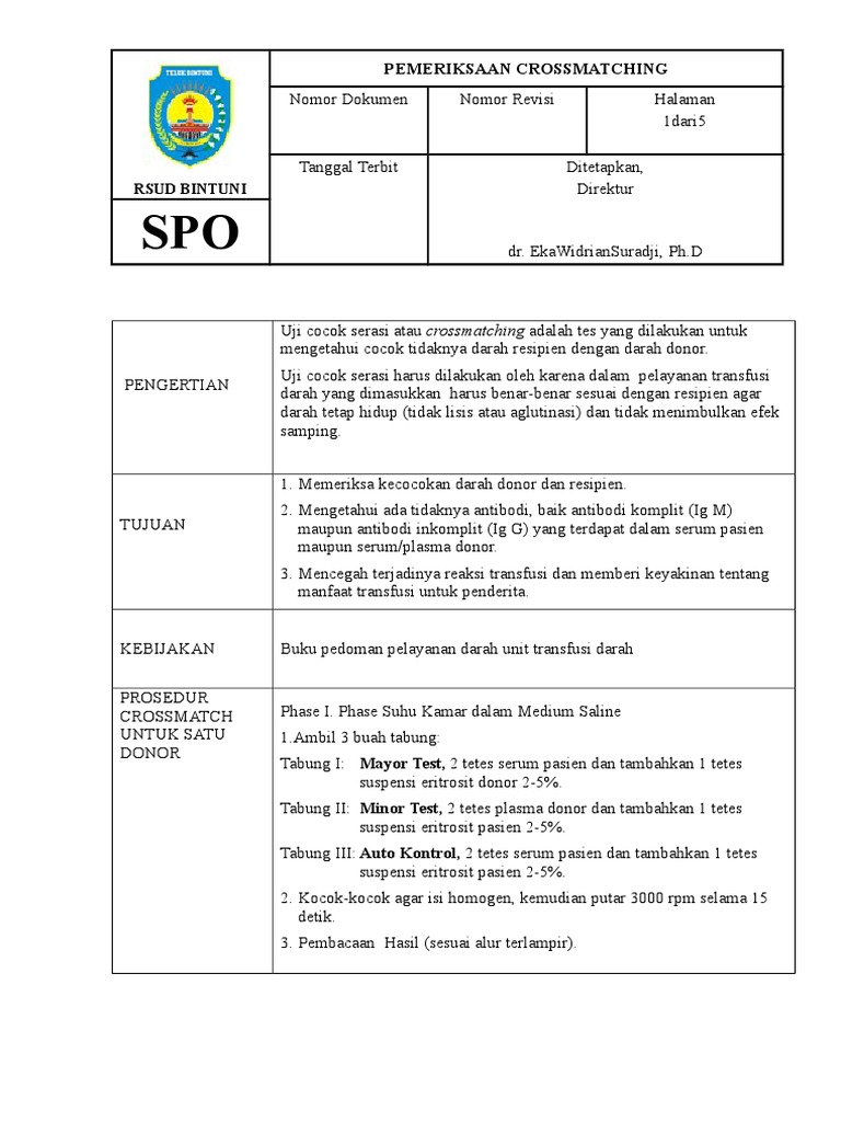 Spo Uji Silang Serasi (Crossmatching) | PDF