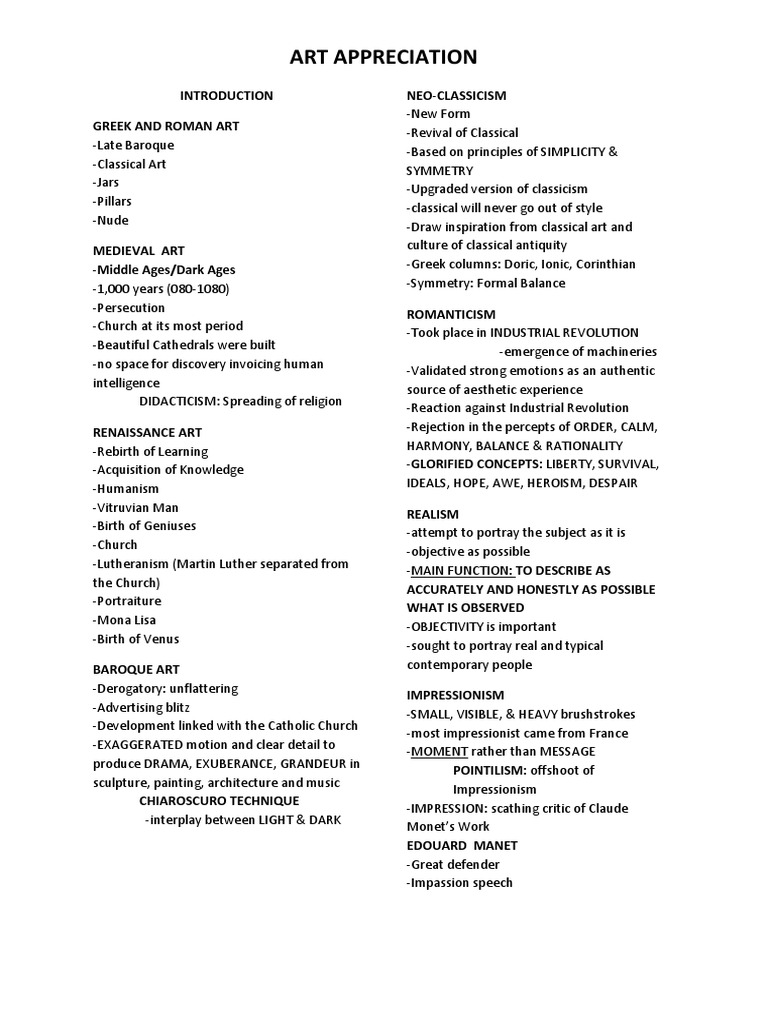 Art Movements: Art Appreciation Reviewer 2019 | PDF | Impressionism ...