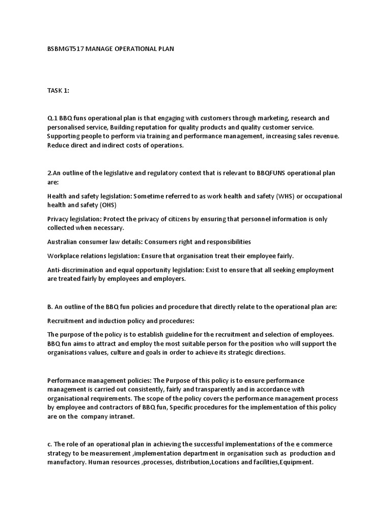 BBQ Fun Operational Plan Guide | PDF | Employment | Occupational Safety ...