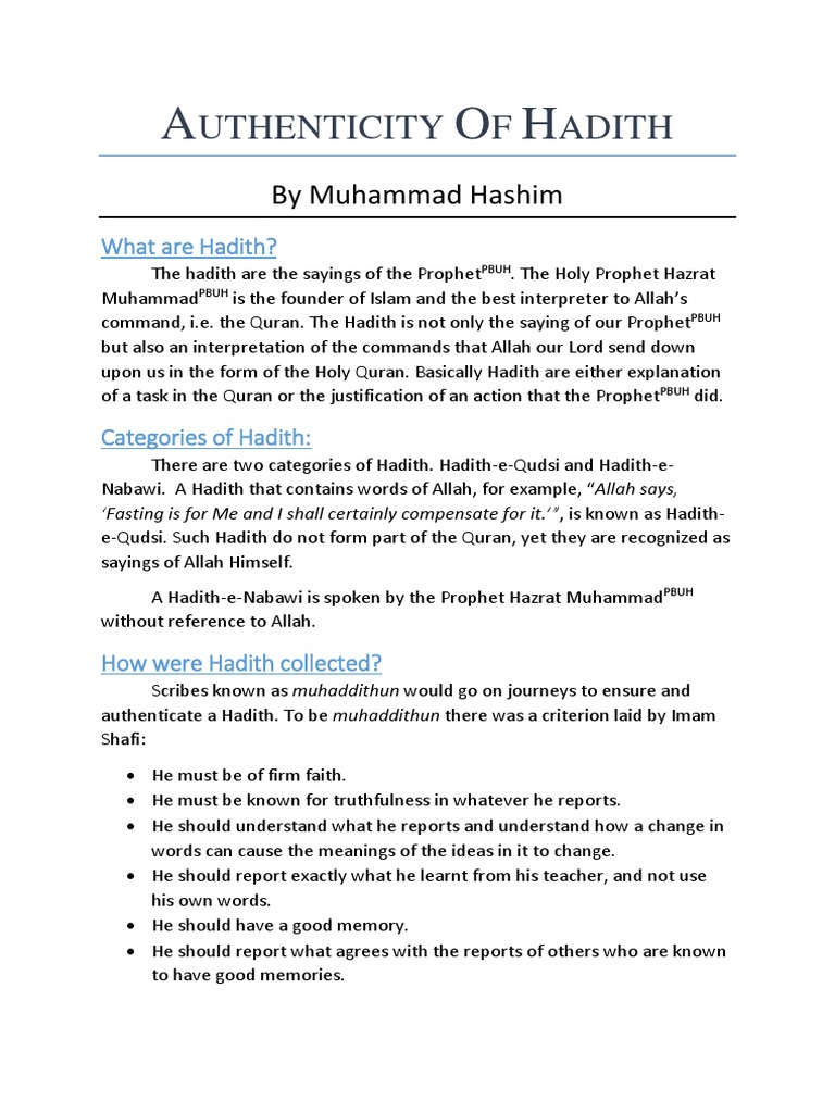 Authenticity of Hadith | PDF | Hadith | Monotheistic Religions