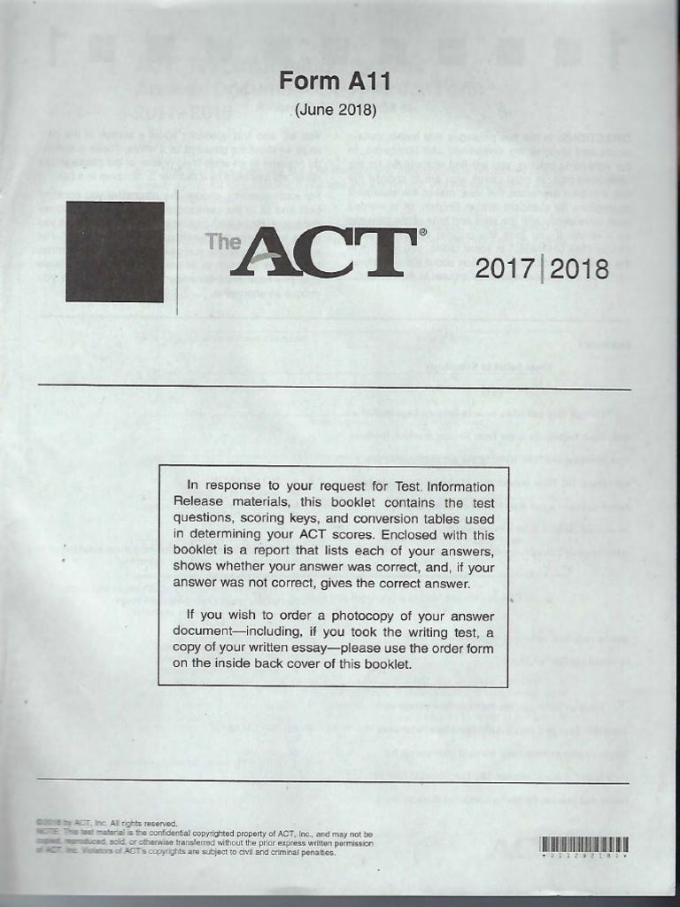 2018 June ACT - Form A11 PDF | PDF