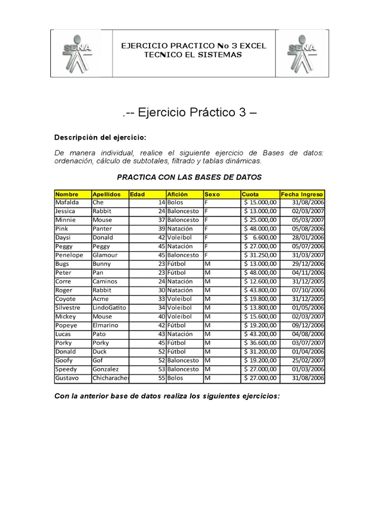 Ejercicio Práctico No 3 Excel | PDF