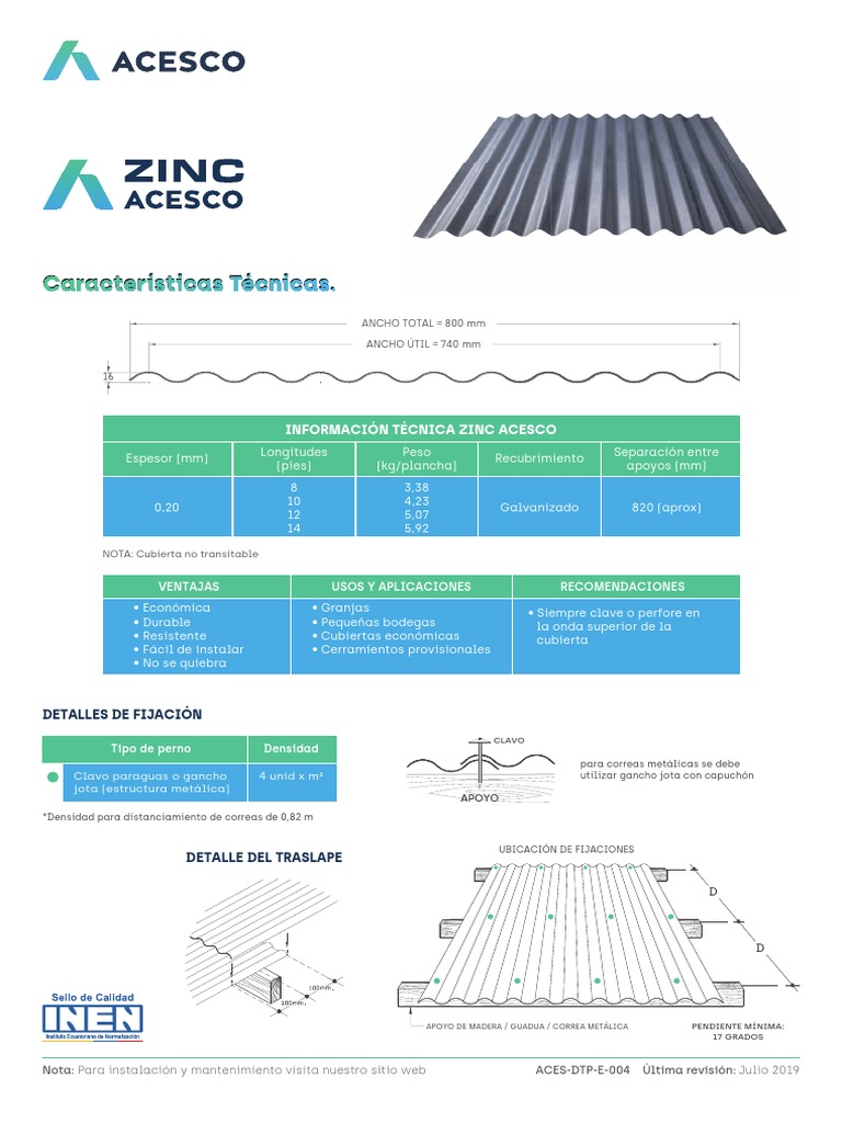 Zinc Acesco | PDF | Materiales de construcción | Procesos industriales