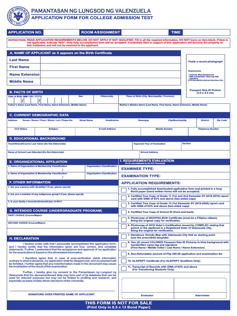2020 PLV CAT Application Form Fillable | PDF | Birth Certificate ...