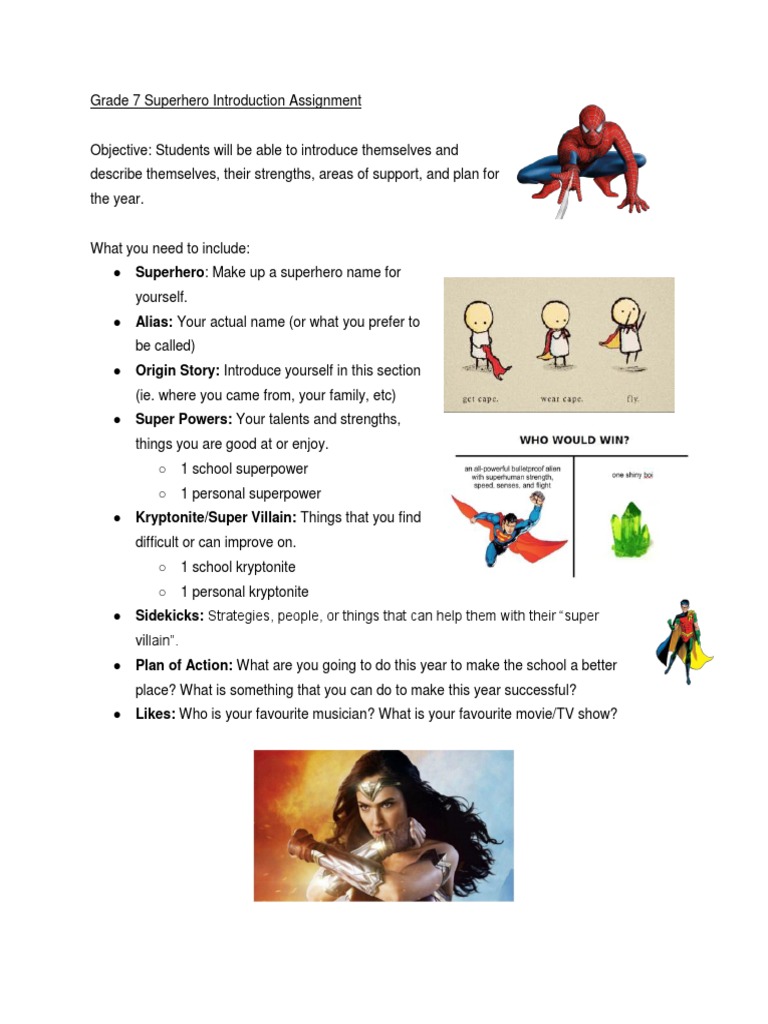 Grade 7 Superhero Introduction Guide | PDF | Sports & Recreation | Self ...