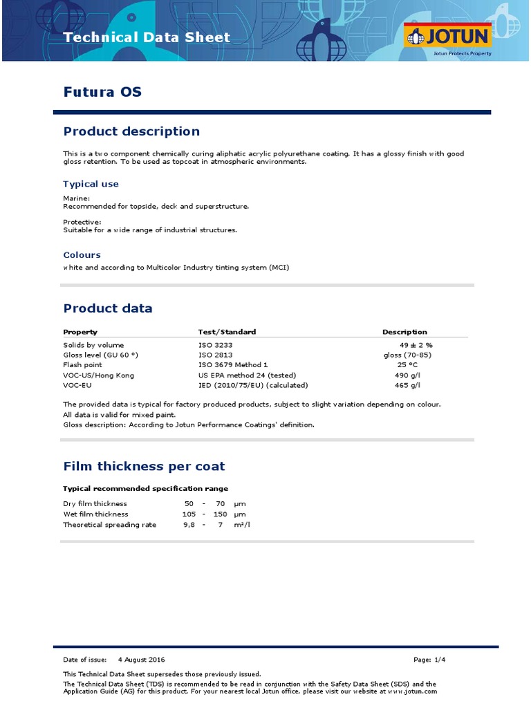 Jotun Futura OS Technical Data Sheet | PDF | Paint | Epoxy