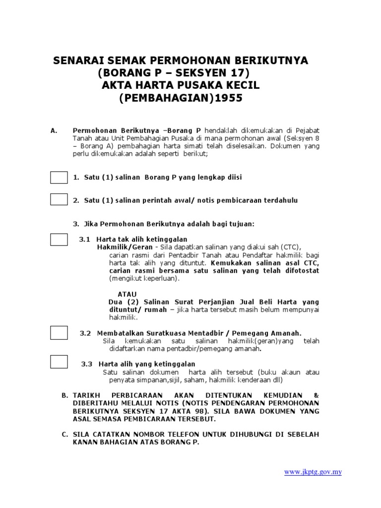 Senarai Semak - Borang P | PDF