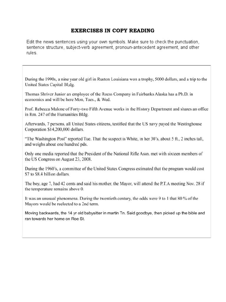 Copy Reading Exercises 55e8b0308c215 | PDF