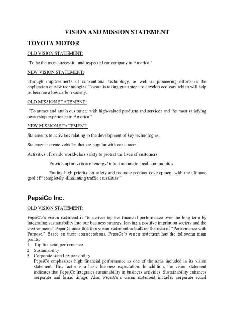 Vision and Mission Statement | PDF | Pepsi Co | Goal