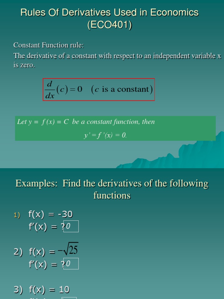 Rules of Derivative Used in Economics (ECO401) | PDF | Derivative | Exponentiation