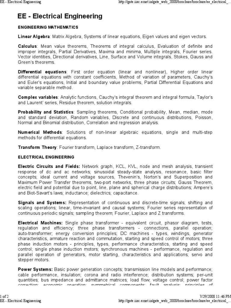 GATE Syllabus For EE | PDF