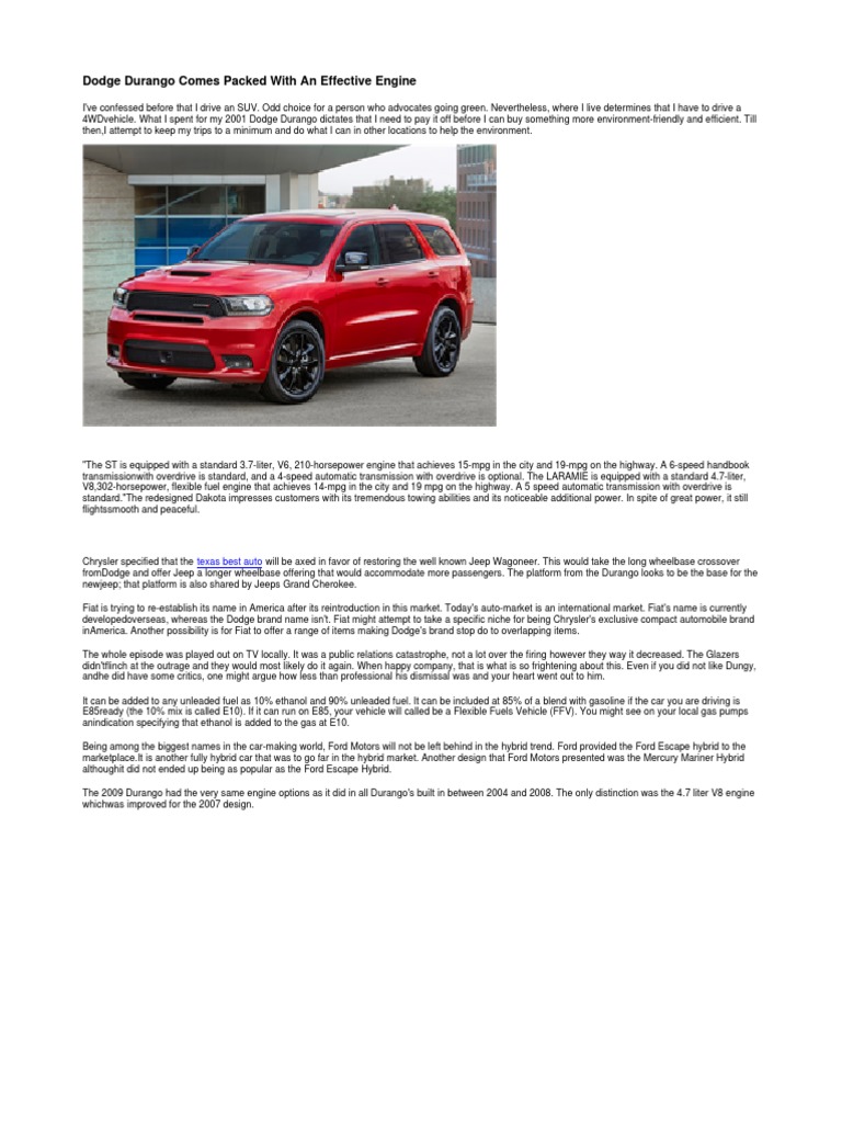 Dodge Durango Engine Options Explained | PDF | Dodge | Chrysler