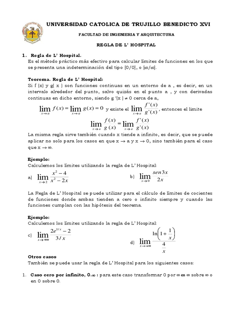 Regla de Hospital | PDF | Logaritmo | Funciones y mapeos