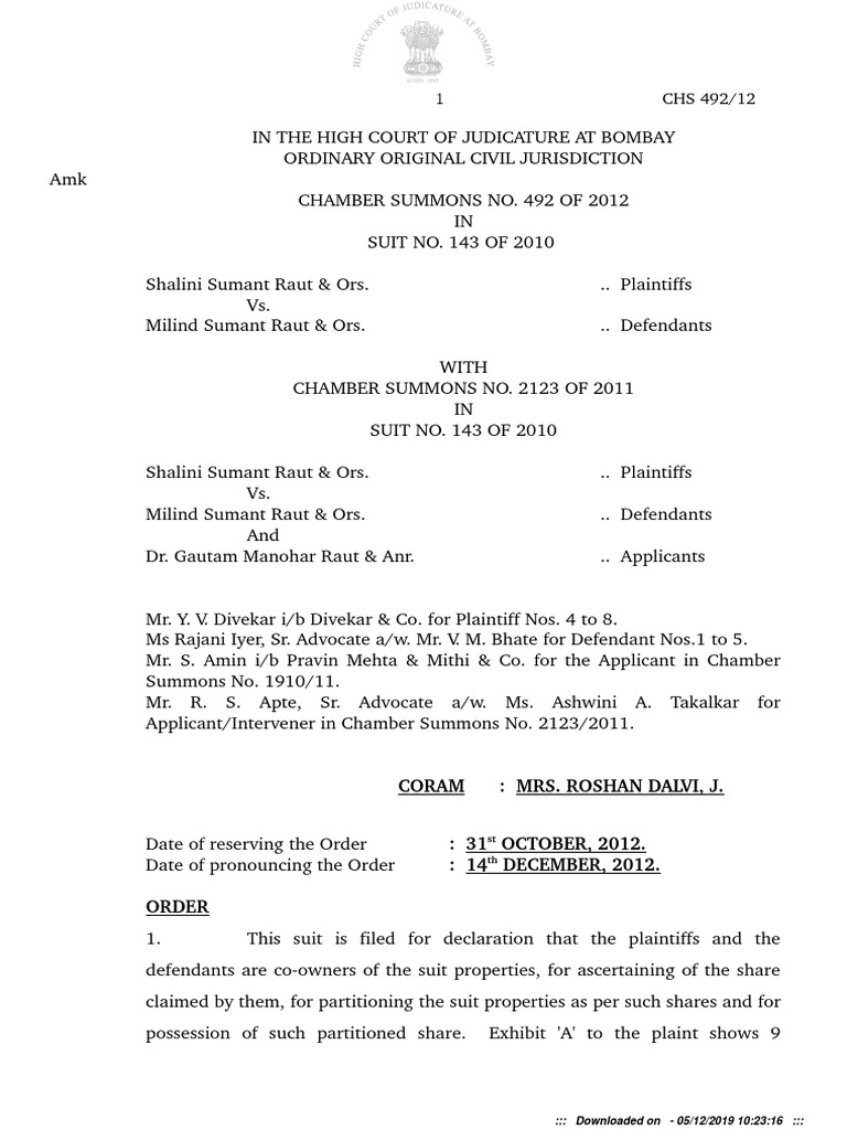 Shalini Sumant Raut and Ors. v. Milind Sumant Raut | PDF | Concurrent ...