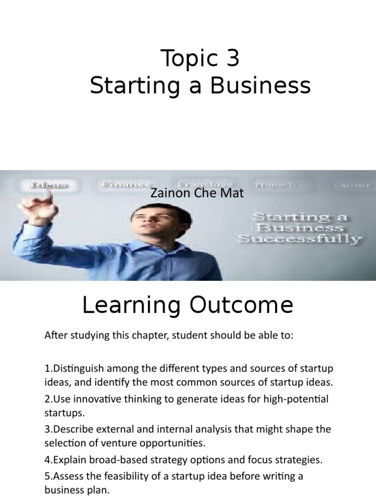 Topic 3 - Starting A Business | PDF | Startup Company | Small Business ...
